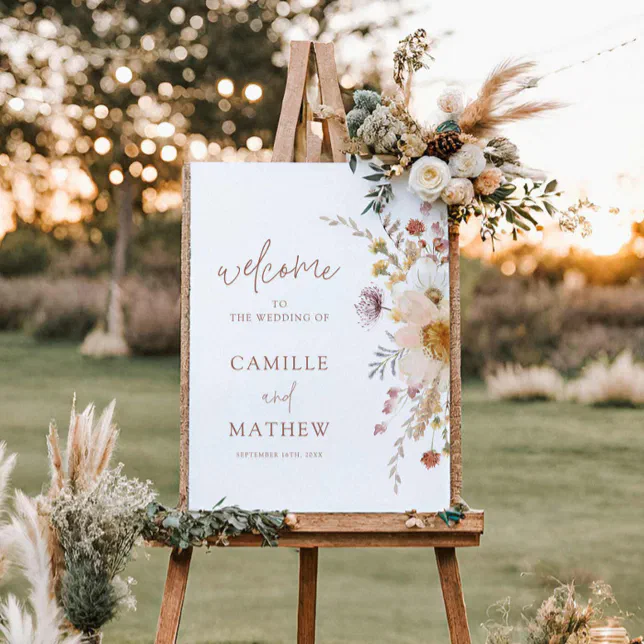 Boho Fall Wildflower Wedding Welcome Sign | Zazzle