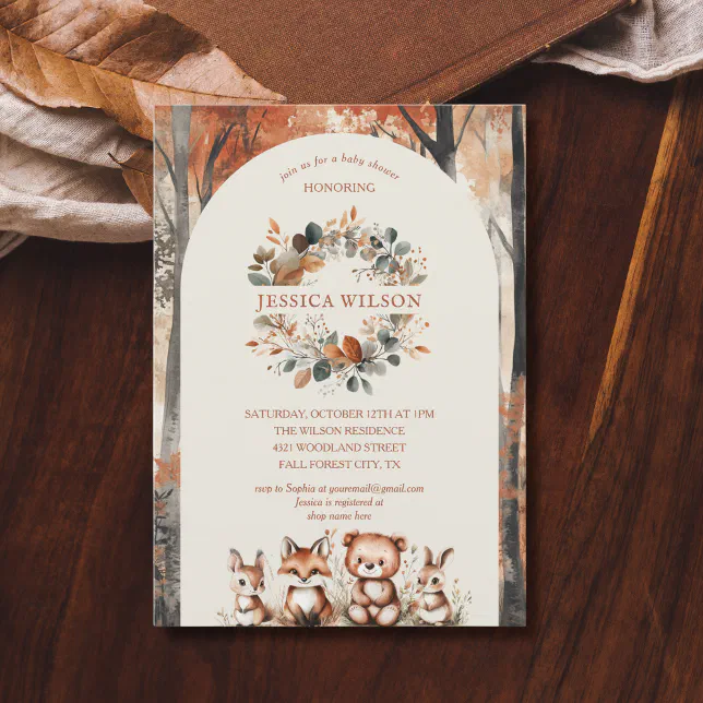 Boho Fall Woodland Forest Animals Baby Shower Invitation | Zazzle