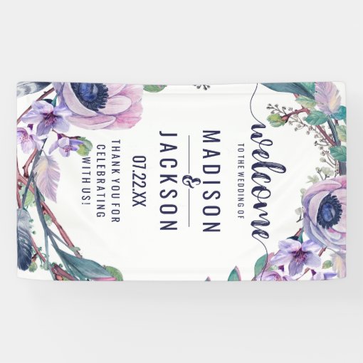 Boho Feather & Floral Wreath Wedding Welcome Banner | Zazzle