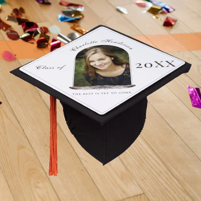 Boho Feather Frame Photo Graduation Cap Topper | Zazzle