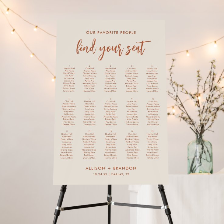 Boho Find Your Seat 15 Tables Seating Chart Foam Board | Zazzle