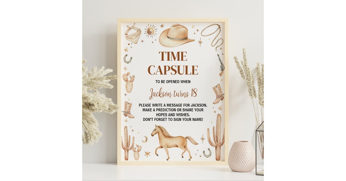 Boho First Rodeo Birthday Time Capsule sign | Zazzle
