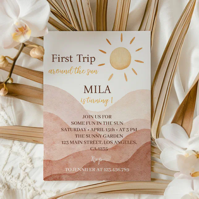 Boho First Trip Around Sun 1st Birthday Invitation | Zazzle