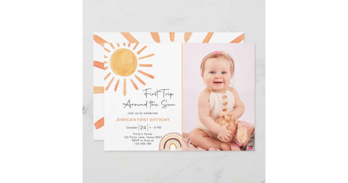 Boho First Trip Around The Sun 1st Birthday Invita Invitation Zazzle