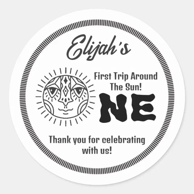 Boho First Trip Around The Sun 1st Birthday Party Classic Round Sticker