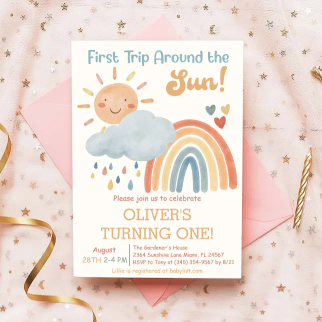 Boho First Trip Around The Sun 1st Birthday Party Invitation Zazzle