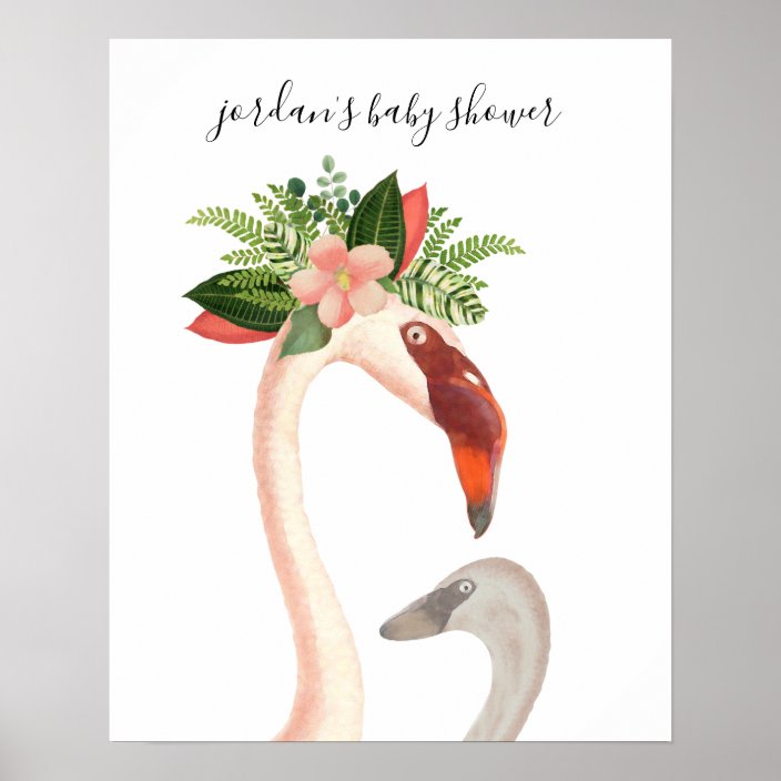Boho Flamingo Mama + Chick Baby Shower Poster | Zazzle