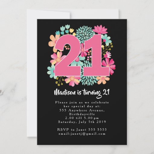 Boho Floral 21st Birthday Photo Cards Invites | Zazzle
