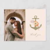 Boho Floral Anchor Wedding Photo Thank You Postcard | Zazzle
