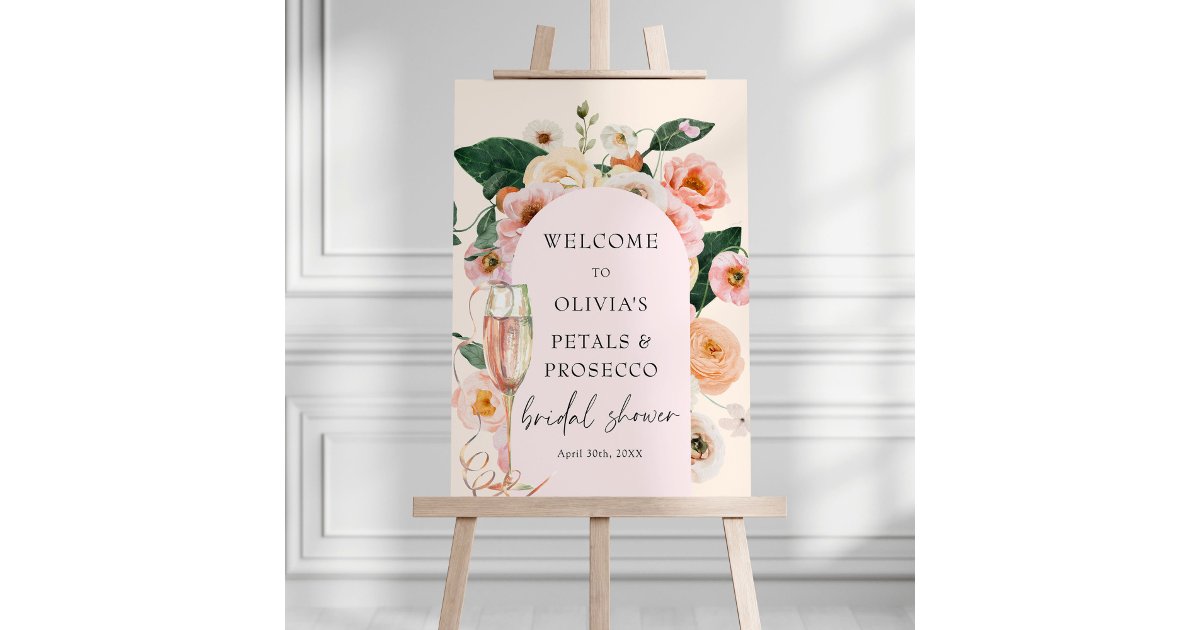 Boho Floral Arch Petals & Prosecco Bridal Shower Foam Board | Zazzle