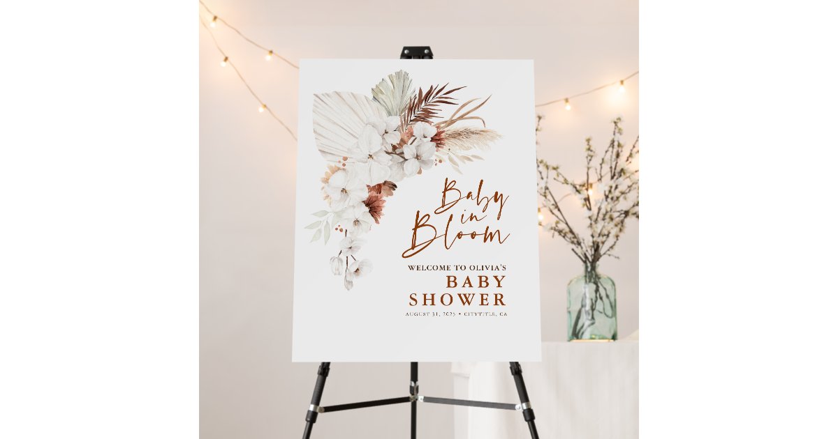 Boho Floral Baby in Bloom Baby Shower Welcome Foam Board | Zazzle