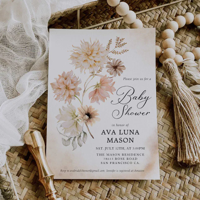 Boho Floral Baby Shower Invitation | Zazzle