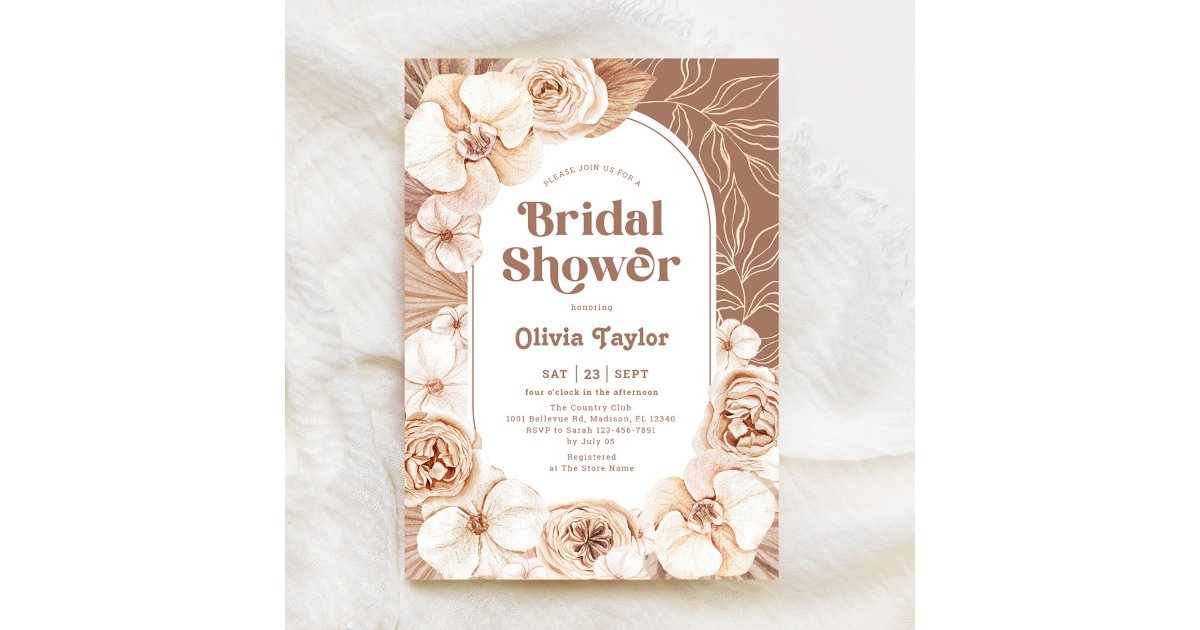 Boho Floral Baby Shower Mocha Invitation | Zazzle