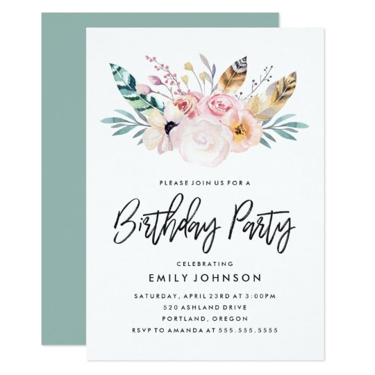 Boho Floral | Birthday Party Invitation | Zazzle.com
