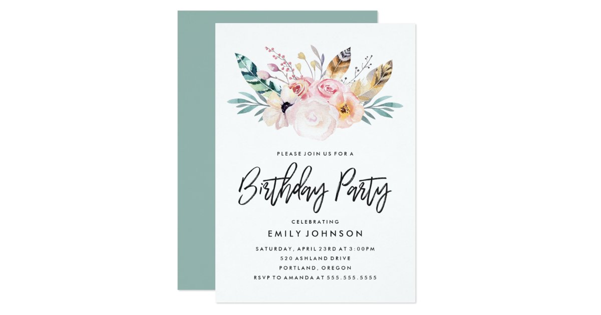 Boho Floral | Birthday Party Invitation | Zazzle.com