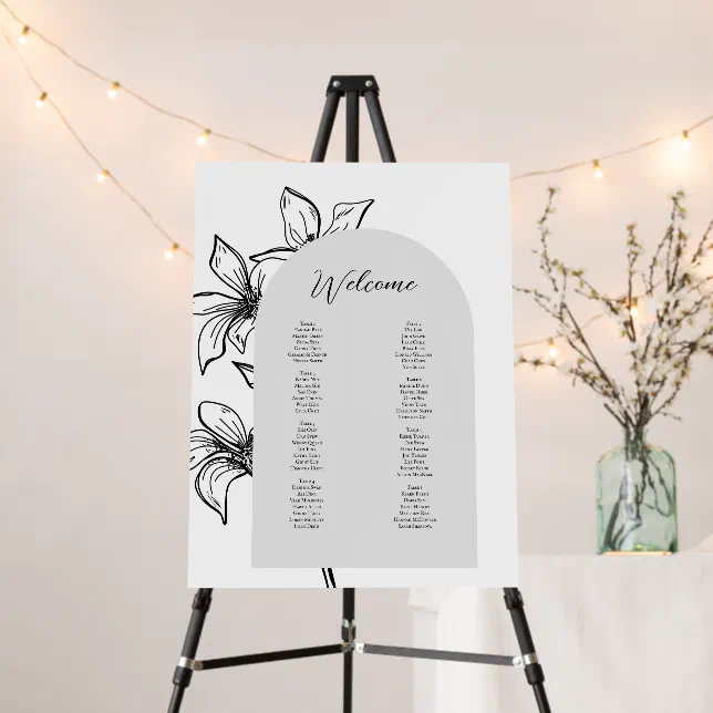 Boho Floral Black and White Seating Chart Foam Board | Zazzle