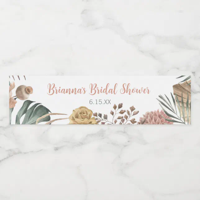 Boho Floral Bridal Shower Water Bottle Label | Zazzle