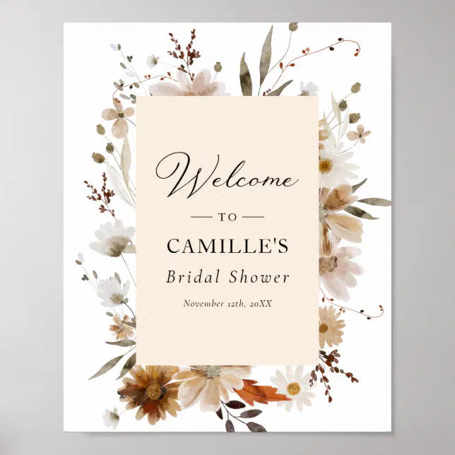 Boho Floral Bridal Shower Welcome Poster | Zazzle