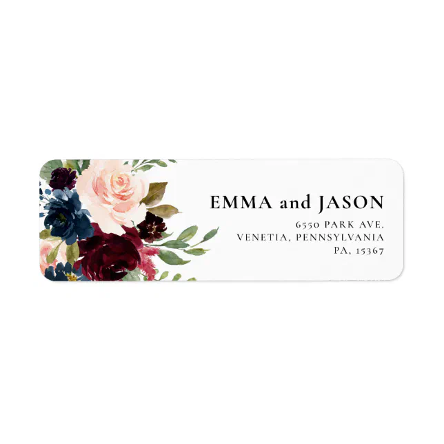 Boho Floral Burgundy Blush Return Address Label | Zazzle