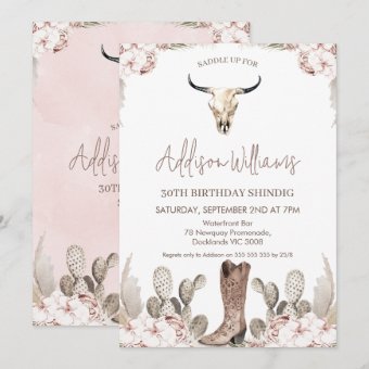 Boho Floral Cactus Rodeo 30th Birthday Invitation | Zazzle