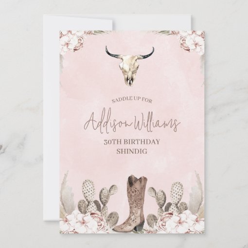 Boho Floral Cactus Rodeo 30th Birthday Invitation | Zazzle