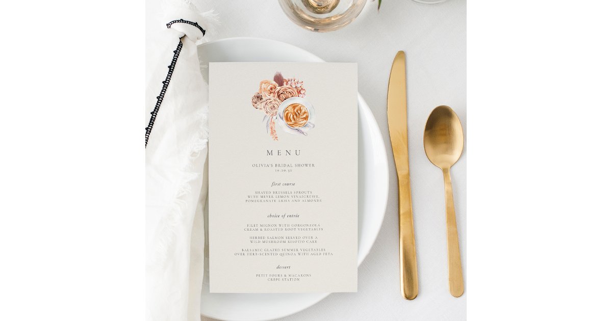 Boho Floral Coffee Theme Bridal Shower Brunch Menu | Zazzle