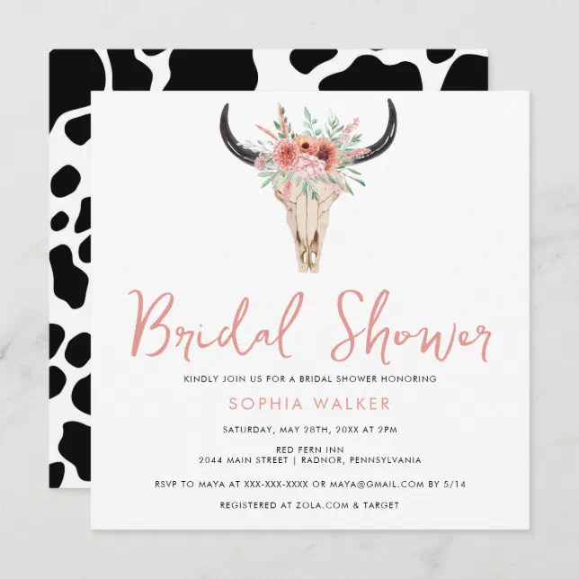 Boho Floral Cow Print Western Bridal Shower Invitation | Zazzle