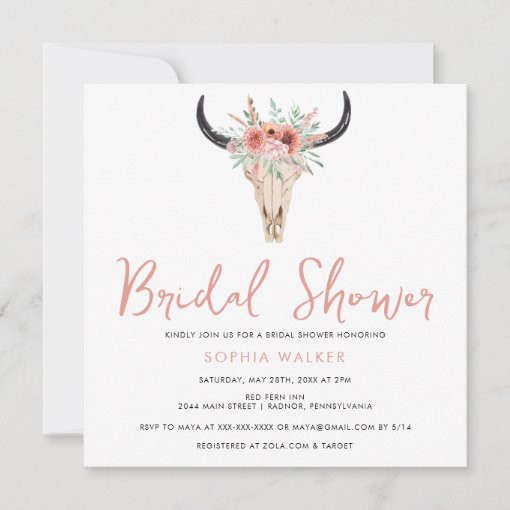 Boho Floral Cow Print Western Bridal Shower Invitation | Zazzle