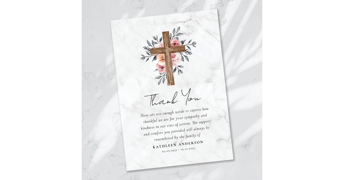 Boho Floral Cross Sympathy Funeral Thank You Card | Zazzle
