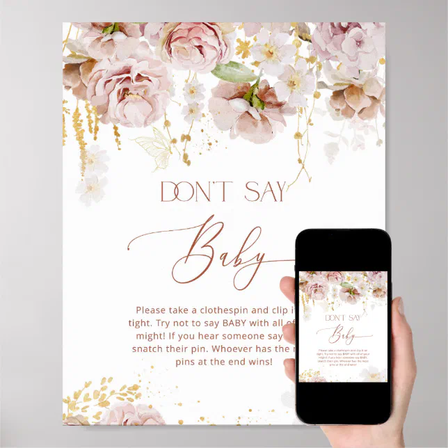 Boho floral Don't say baby game Poster | Zazzle