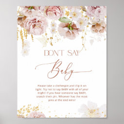 Boho floral Don't say baby game Poster | Zazzle