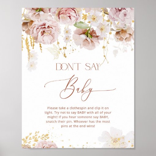Boho floral Don't say baby game Poster | Zazzle