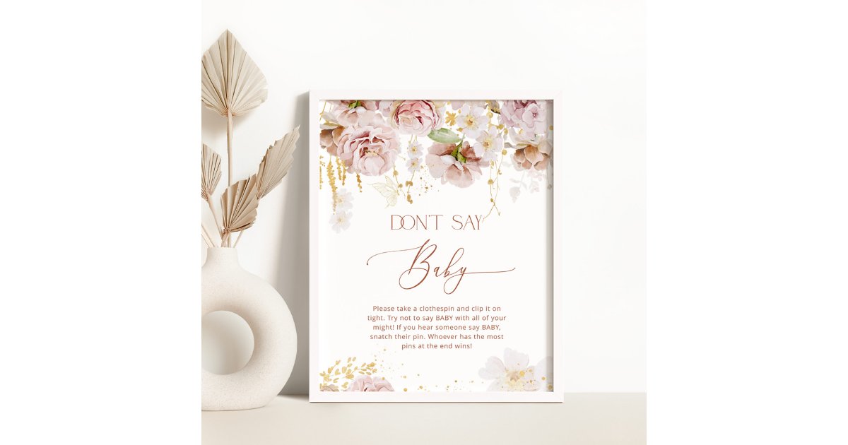 Boho floral Don't say baby game Poster | Zazzle