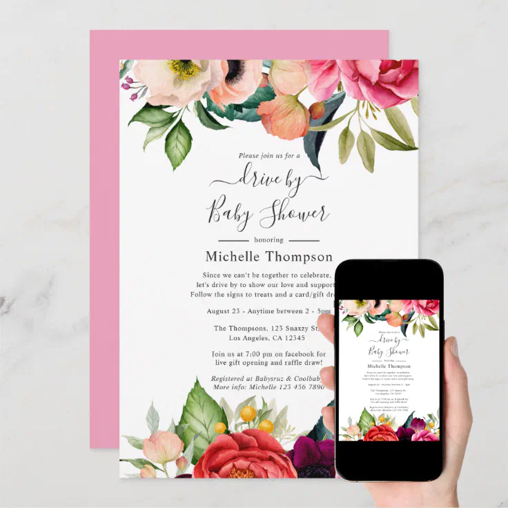 Boho Floral Drive By Bridal or Baby Shower Invitation | Zazzle