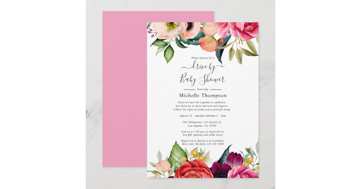 Boho Floral Drive By Bridal or Baby Shower Invitation | Zazzle