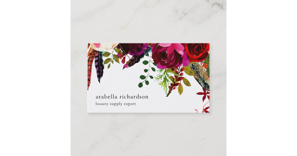 Boho Floral Drop Business Card | Zazzle