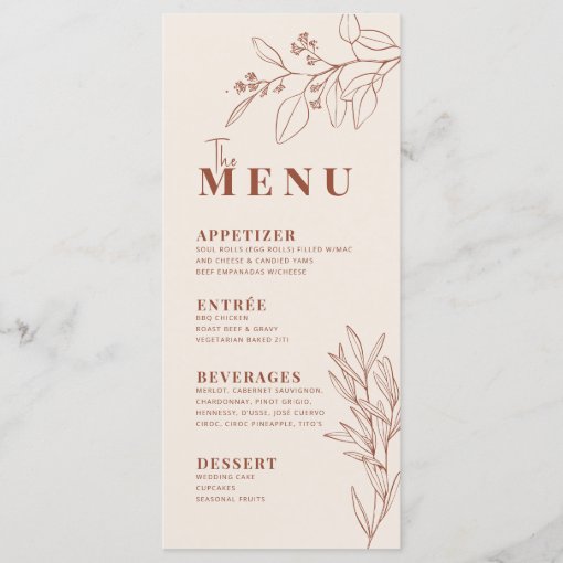 Boho Floral Earthy Beige Menu | Zazzle