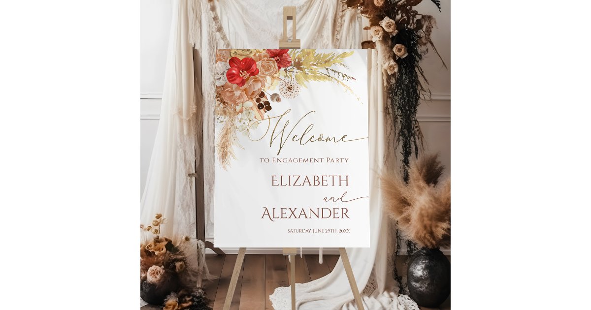 Boho Floral Engagement Party Welcome Sign | Zazzle