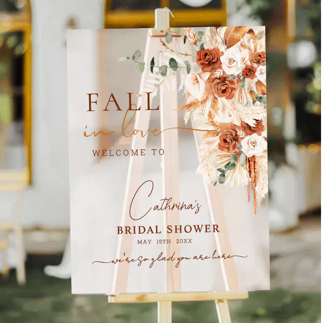 Boho Floral Fall in Love Bridal Shower Welcome Acrylic Sign | Zazzle