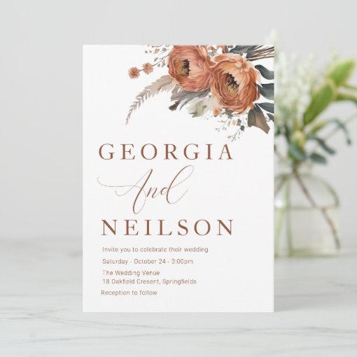 Boho Floral Fall Wedding Invitation | Zazzle