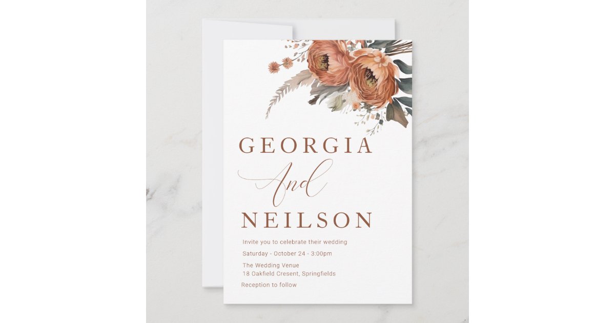 Boho Floral Fall Wedding Invitation | Zazzle
