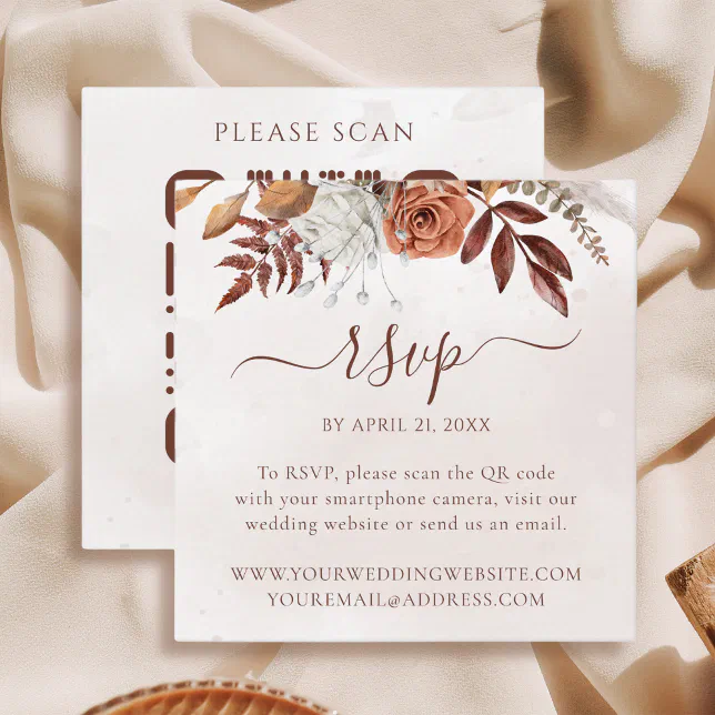 Boho Floral Fall Wedding Website QR Code RSVP Enclosure Card | Zazzle