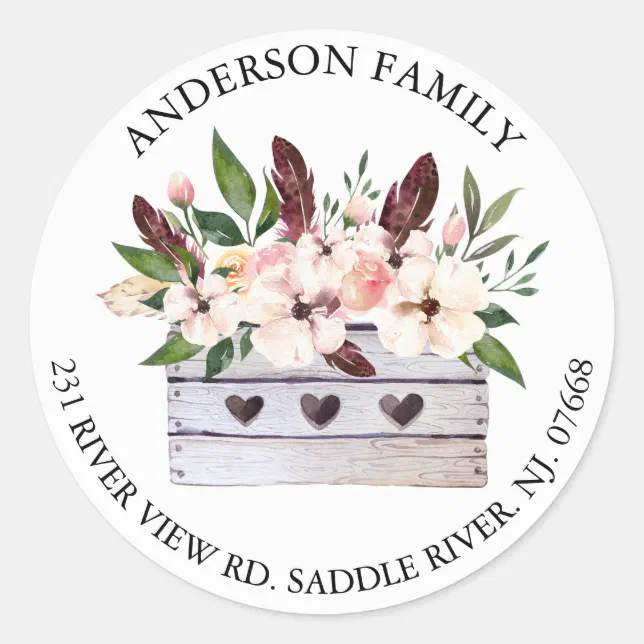 Boho Floral Flower Box Address Label Sticker | Zazzle
