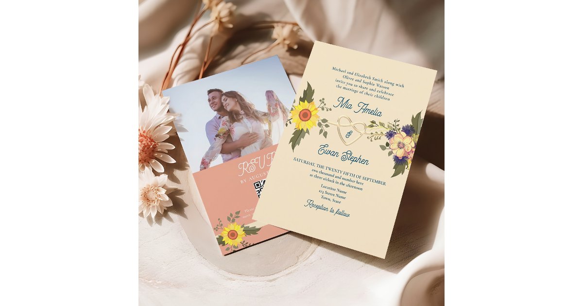 Boho Floral Formal Wedding All in One Invitation | Zazzle