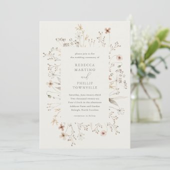 Boho Floral Frame Wildflower Wedding Invitation | Zazzle