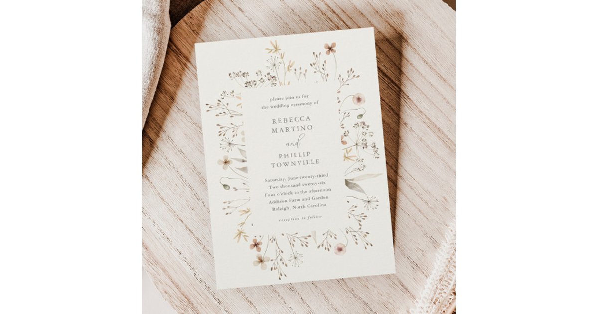 Boho Floral Frame Wildflower Wedding Invitation | Zazzle