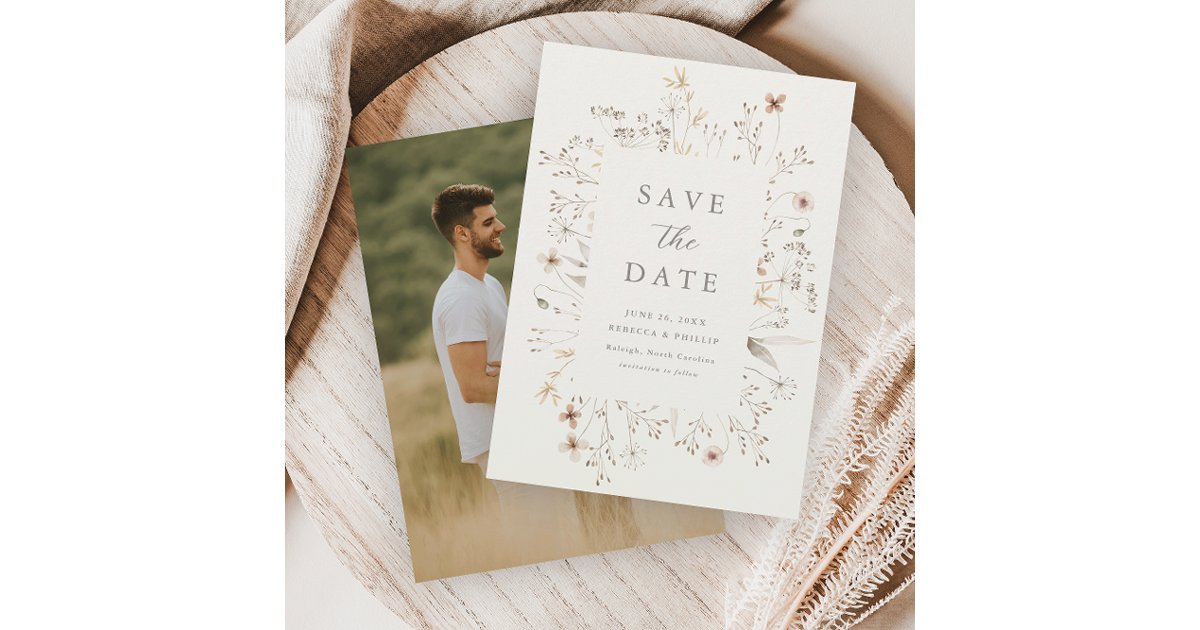 Boho Floral Frame Wildflower Wedding Save The Date | Zazzle