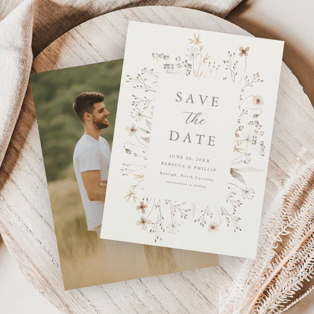 Boho Floral Frame Wildflower Wedding Save The Date | Zazzle