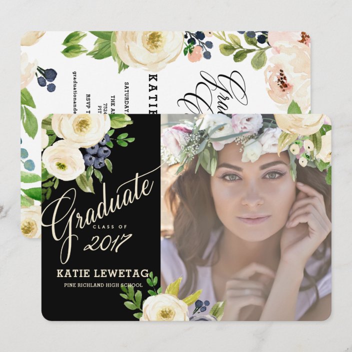 BOHO FLORAL GRADUATION ANNOUNCEMENT, PARTY INVITE | Zazzle.com