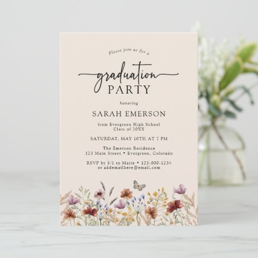 Boho Floral Graduation Invitation | Zazzle